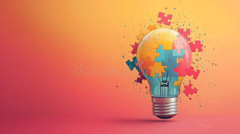 Unlocking Creativity: a Light Bulb Formed from Colorful Puzzle Pieces ...