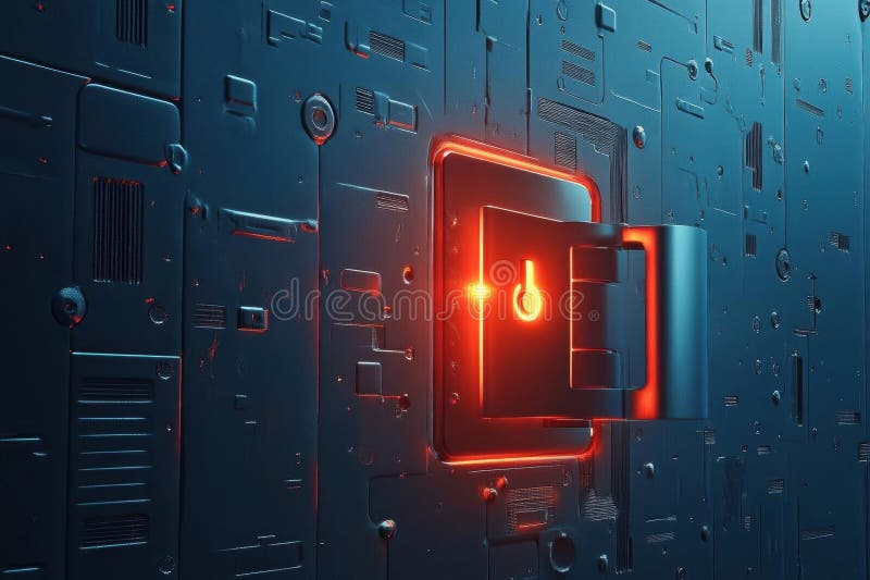 Unlocking the Future, a Futuristic Cybernetic Door with Glowing Red ...