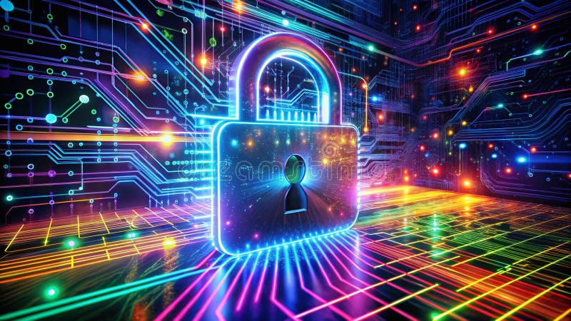 Unlocking the Future a Surreal Neon Circuitry Digital Lock a Visual ...