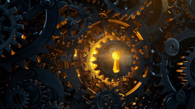 Unlocking a Glowing Padlock Surrounded by Gears and Chains Using a ...