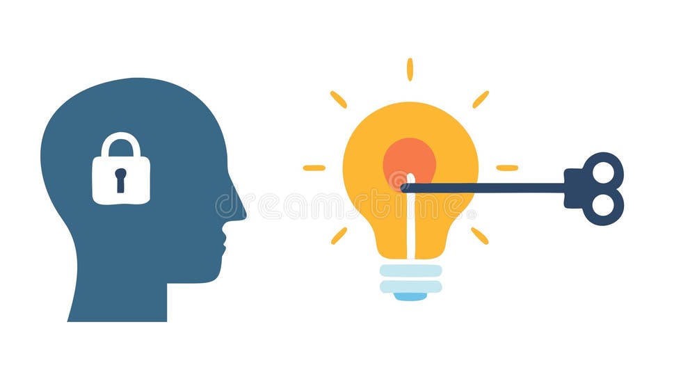 Unlocking Ideas Icon, Problem Solving and Creative Solutions, Vector ...