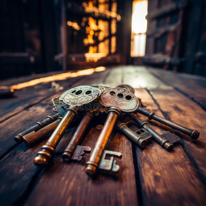 Unlocking the Past: Collection of Antique Keys on Rustic Table Stock ...