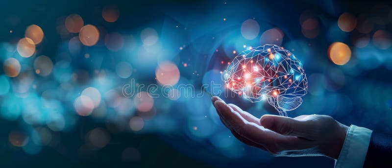 Unlocking The Power Of Innovation Businessman S Brain In The Hexagon Bokeh Stock Illustration
