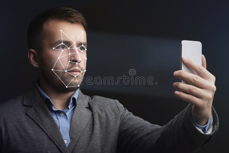 Face Identification with Software Scanning Face on Smartphone Stock ...