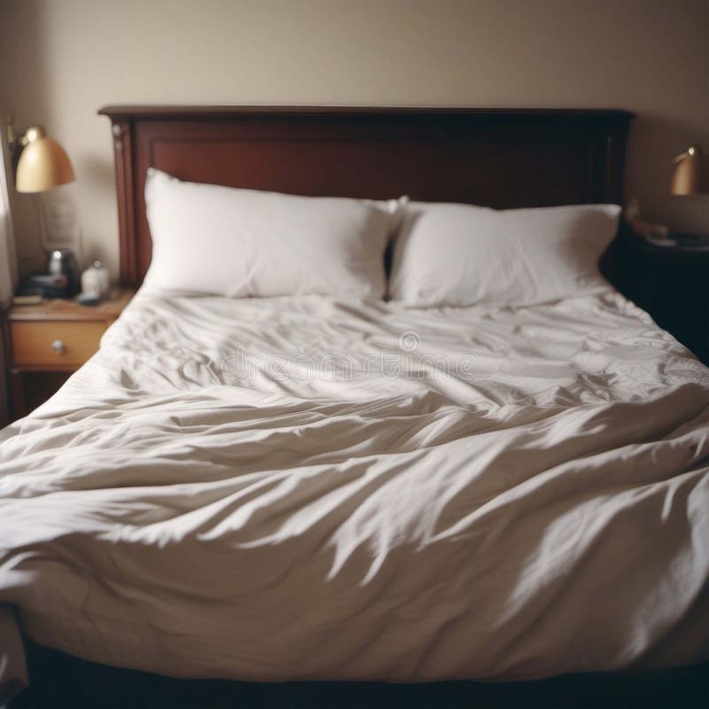 An Unmade Bed for a Modern Interior Stock Illustration - Illustration ...