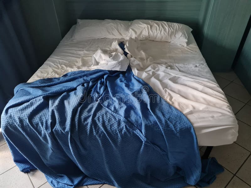 Unmade double bed stock photo. Image of concept, double - 227092614