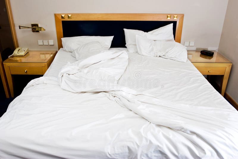 Unmade hotel bed stock image. Image of unmade, room, occupied - 3416371