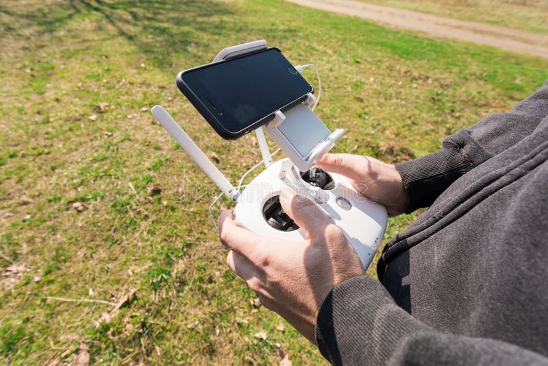 Unmanned Copter. Man Controls Quadrocopter Flight Stock Photo - Image ...