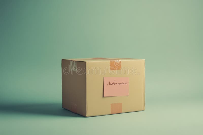 Unmarked Cardboard Moving Box with a Sticky Note Placed on a Pastel ...