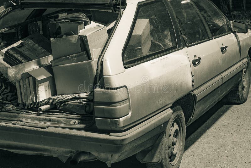 Unnecessary Garbage Carried in the Trunk of an Old Car Stock Image ...