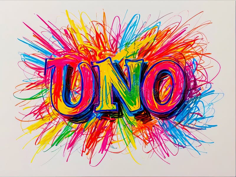 UNO Text in Scribbles Chaotic Wax Crayon Drawing Style Stock Image ...