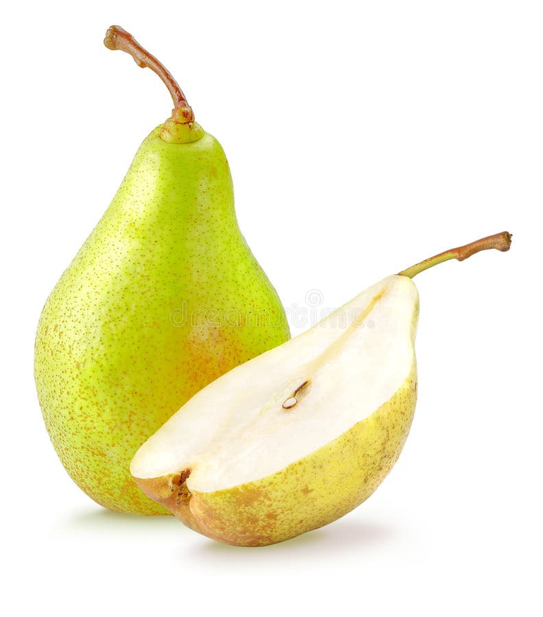 Uno Verde Y Una Media Pera Amarilla Aislada En Blanco Foto de archivo ...