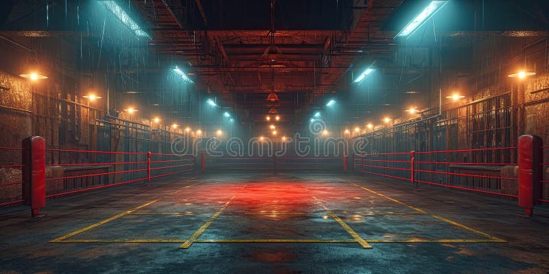 Empty Boxing Ring with Ceiling Lights for Fight Night. Generative AI ...