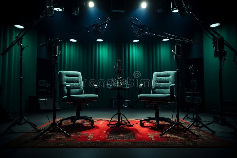 Unoccupied Podcast or Interview Studio: Awaiting Voices. AI Stock Image ...