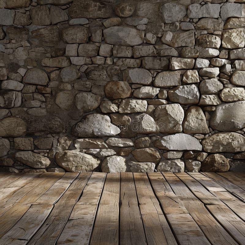 Empty Room with Stone Wall and Wooden Floor Stock Illustration ... Empty Room with Stone Wall and Wooden Floor Stock Illustration ...