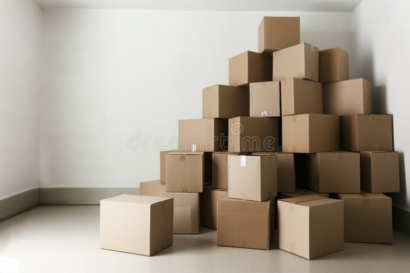 Unopened Boxes Forming a Pyramid in the Corner Stock Photo - Image of ...