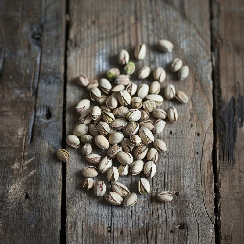 Unopened Pistachio Nuts Displayed on a Rustic Wooden Surface ...