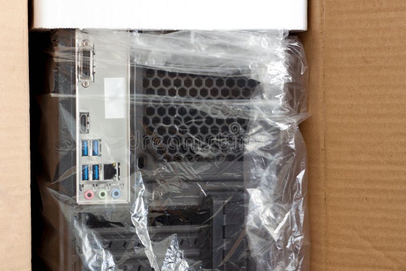 Unpacking Black Personal Computer, Back View Stock Image - Image of ...