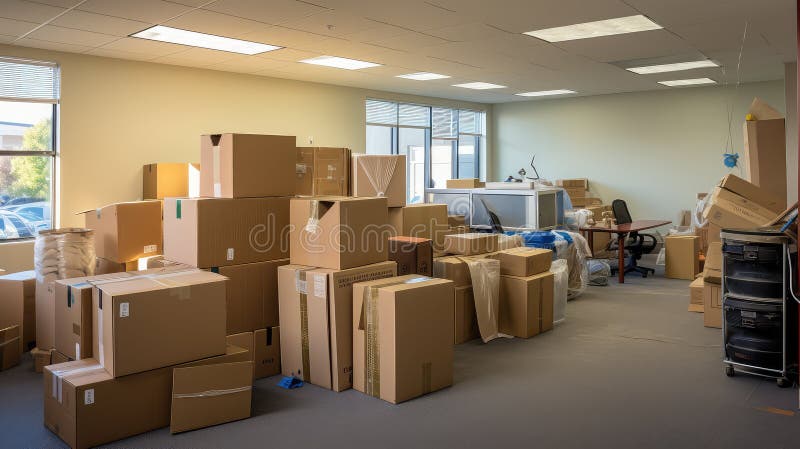 Unpacking office moving stock illustration. Illustration of decor ...