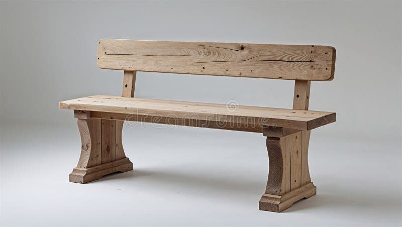 Unpainted Solid Wooden Bench with No Backrest, Rough Grain Visible ...