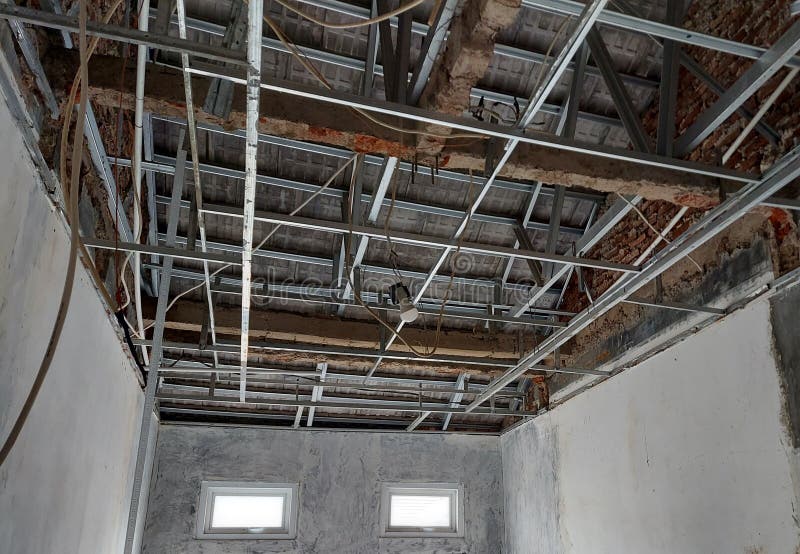 Unplanned Ceiling Renovation Stock Image - Image of house, stairs ...