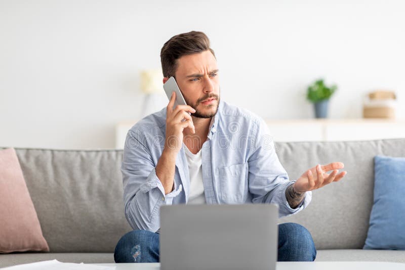 Unpleasant Call. Disappointed Young Woman with Mobile Stock Photo ...
