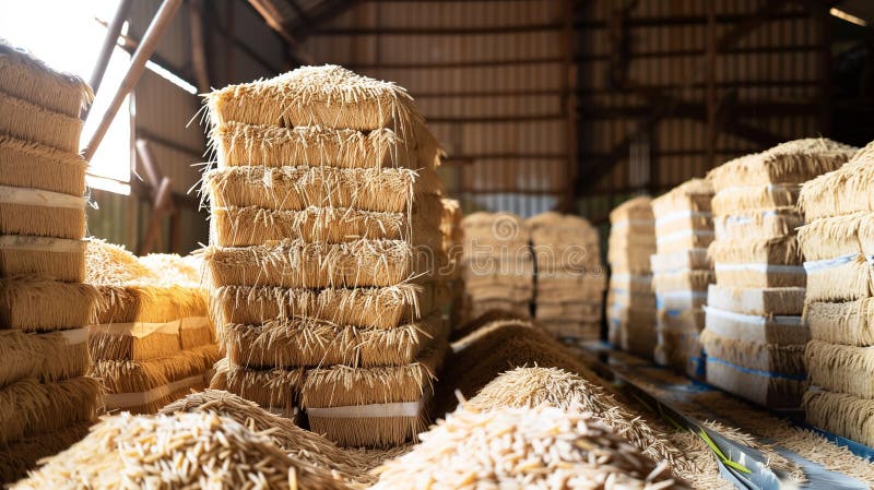 Unprocessed Rice Stacks in White Rice Mill Stock Illustration ...