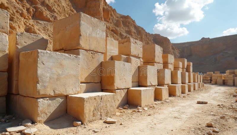 Unprocessed Stone Blocks Stacked at Quarry. Industrial Background with ...