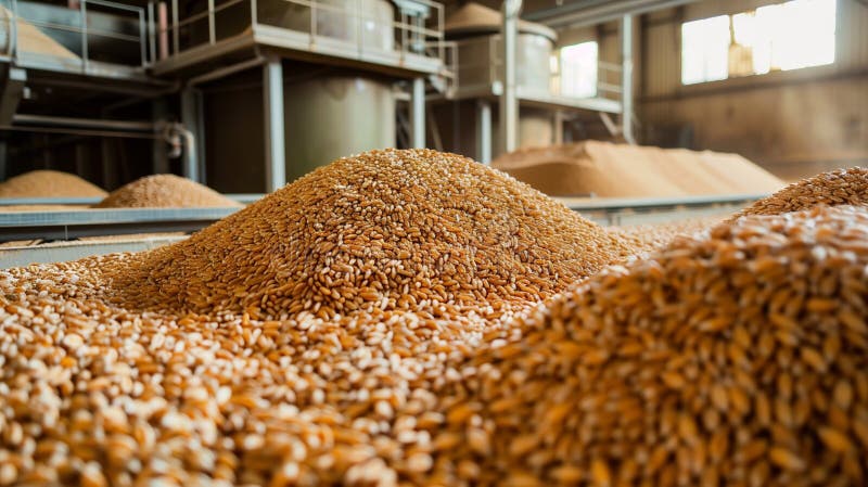 Unprocessed Wheat Piles in Flour Mill Agricultural Industry Concept ...