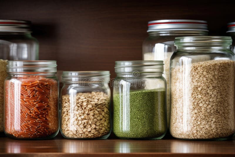 Unprocessed Whole Grains in Glass Jars on a Kitchen Shelf Stock Image ...