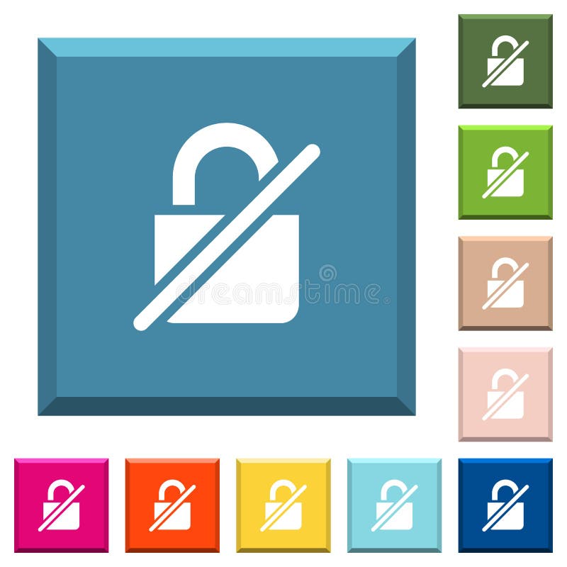 Unprotected White Icons on Edged Square Buttons Stock Vector ...