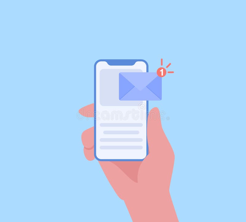 Unread Email Notification on Phone Screen. Hand Holding Smart Phone in ...