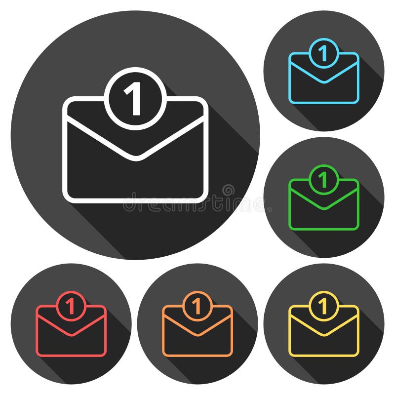 Unread Mail Icons Set with Long Shadow Stock Vector - Illustration of ...