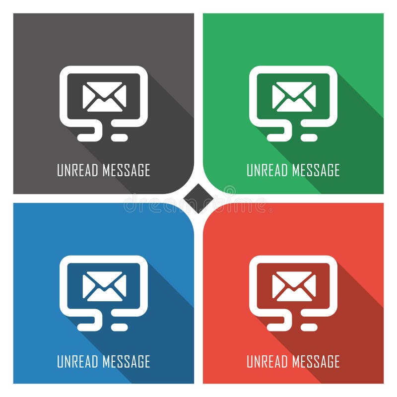 Unread Message Flat Vector Icon On Colorful Background. Simple PC Web ...