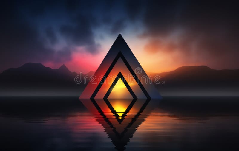 Unreal Fantastic Fantasy Landscape with a Triangle in the Water. AI ...