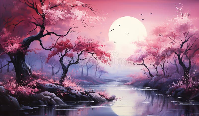 Unreal Fantastic Pink Landscape. AI Generated Stock Illustration ...