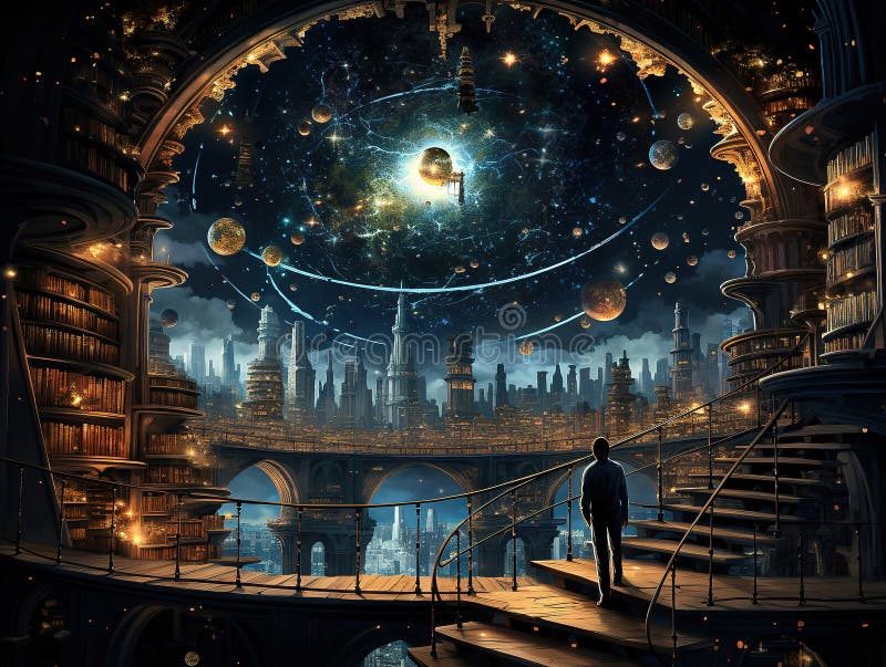 Unreal Knowledge: a Vast and Imagined Library Space Stock Illustration ...