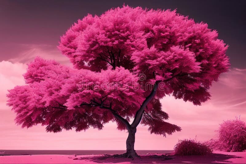 Unreal Pink Tree on Pink Background. Generative AI Stock Illustration ...