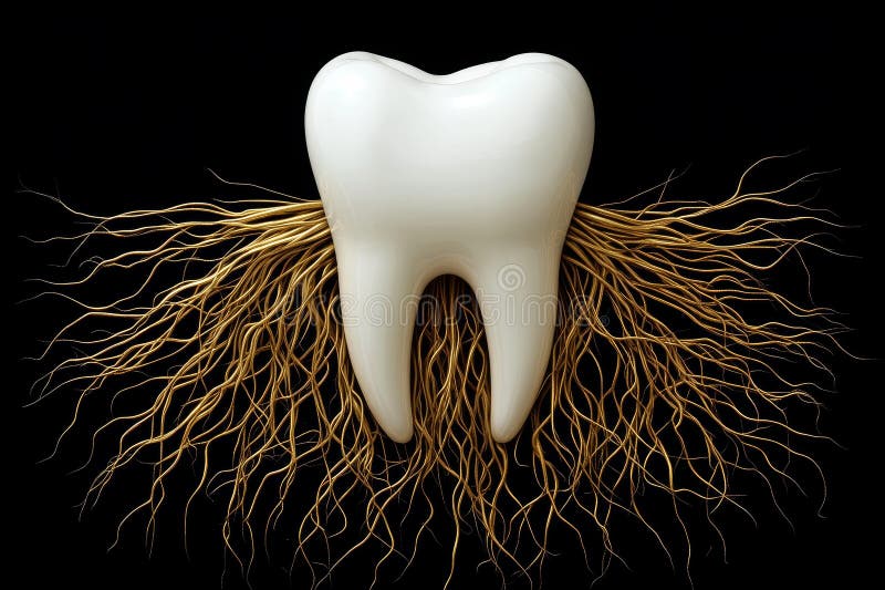 Unrealistic Composition Featuring a Tooth Amidst Entangled Roots Stock ...