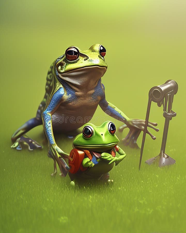 Unrealistic Mother Frog with Son. Generative AI Illustration Stock ...