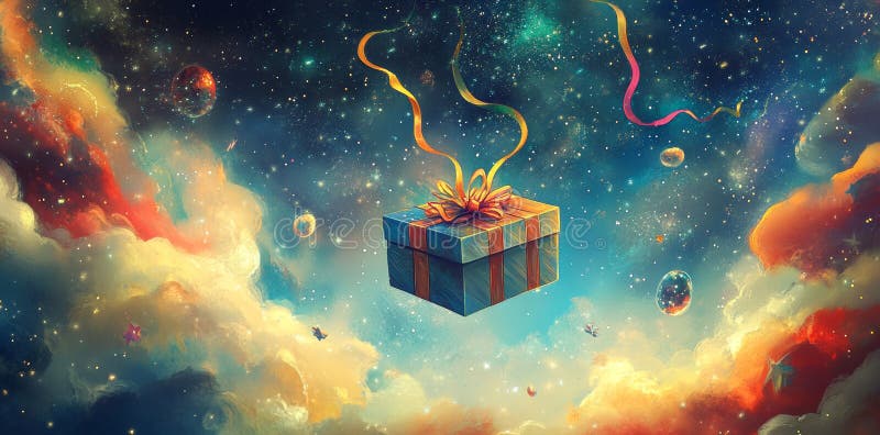 An Unrealistic Portrayal of a Gift with Dreamy Elements and Playful ...