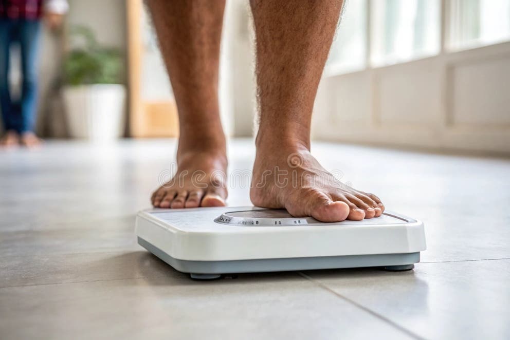 Unrecognisable Overweighted Man Getting on the Scale - Generated by Ai ...