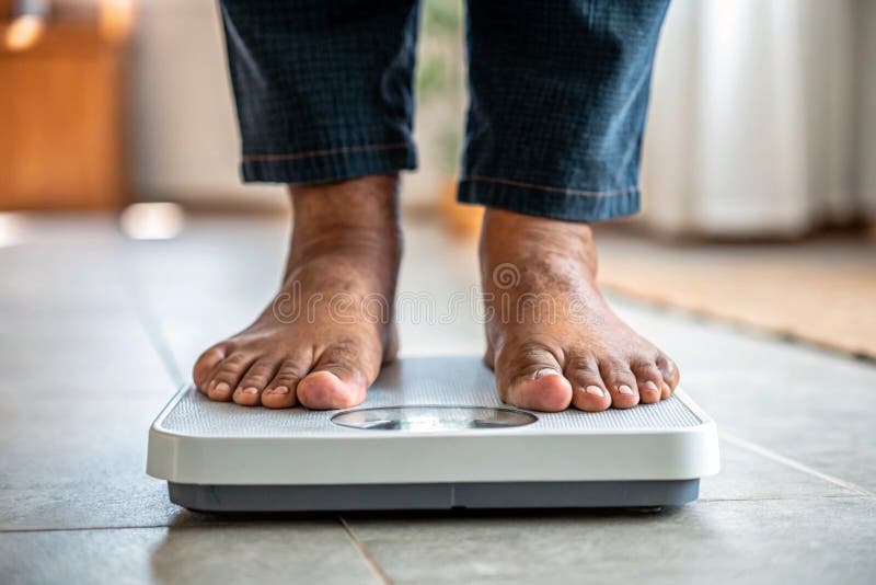 Unrecognisable Overweighted Man Getting on the Scale - Generated by Ai ...