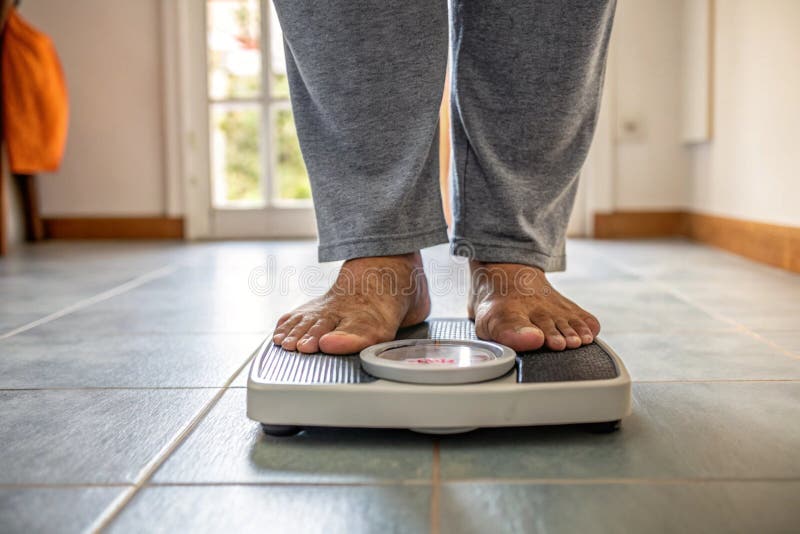 Unrecognisable Overweighted Man Getting on the Scale - Generated by Ai ...
