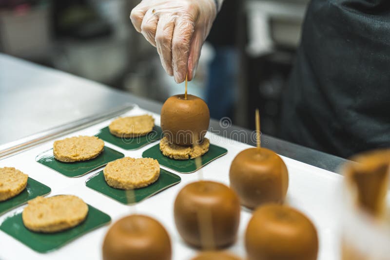 Unrecognisable Professional Baker Assembling Caramel Apple Dessert ...