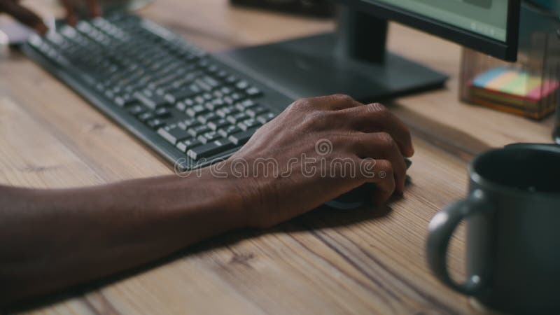 Crop Black Guy Using Computer Stock Video - Video of mouse, employed ...