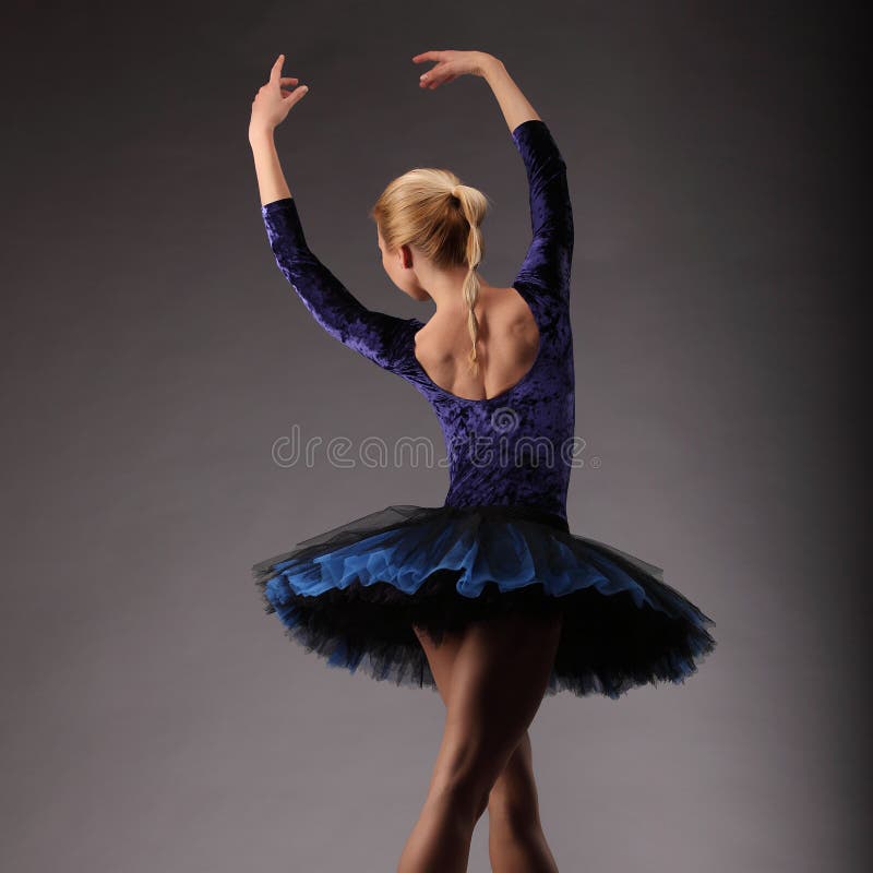 Unrecognizable Ballerina in Studio, Blue Tutu Outfit. View from the ...