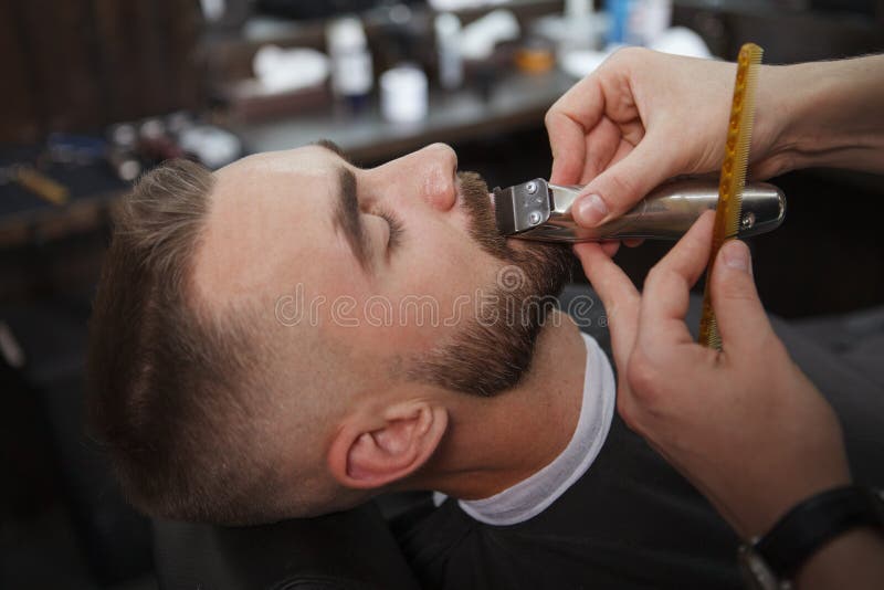 Man Getting Beard Cut by Professional Barber Stock Photo - Image of ...