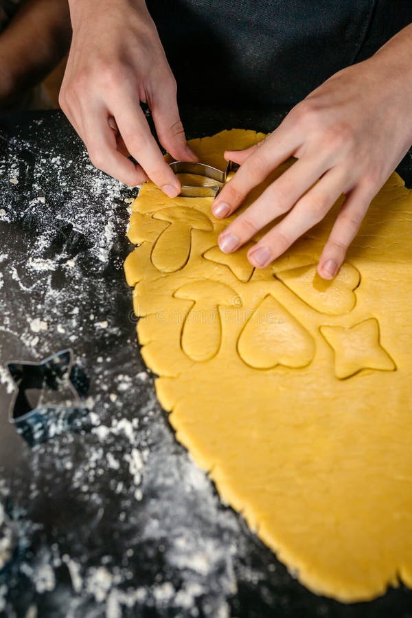 Unrecognizable Boy Hands Cutting Shapes from Cookie Dough on Kitchen ...
