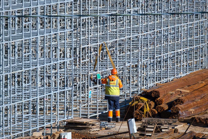 Unrecognizable Builder Working with Metal Construction Editorial Photo ...